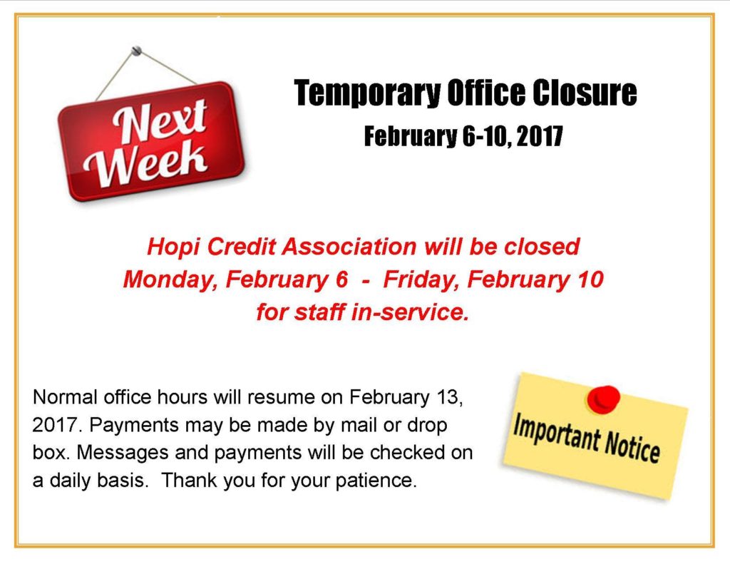 Temporary Office Closure - The Hopi Tribe