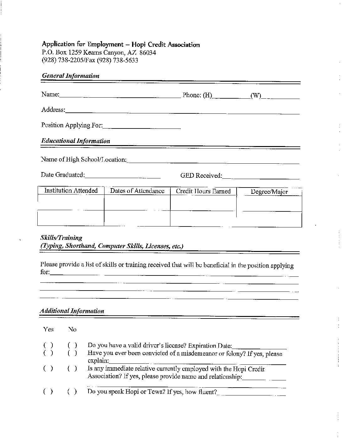 General Employment Application Pdf